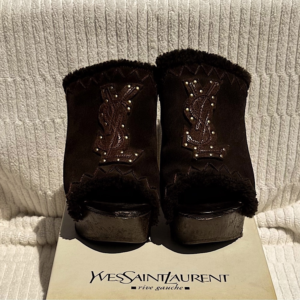 Ysl Megeve Slide Wedge Clog Mule High Heel In Ebony M… - Gem